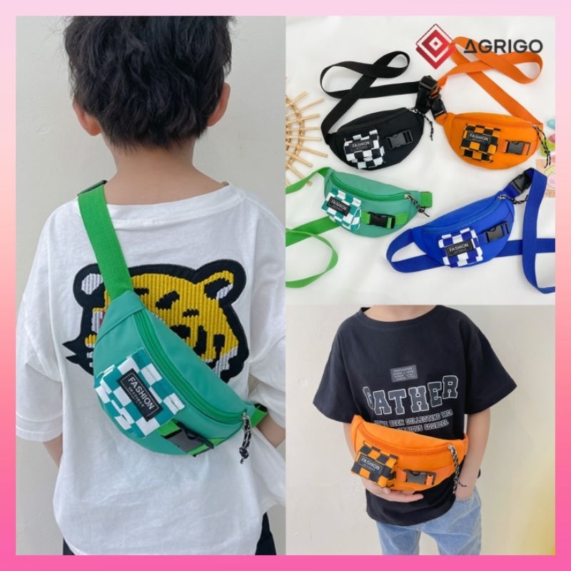Children Hip Hop Crossbody Bag Kids Plaid Sling Bag Fashion Waist Bag ...