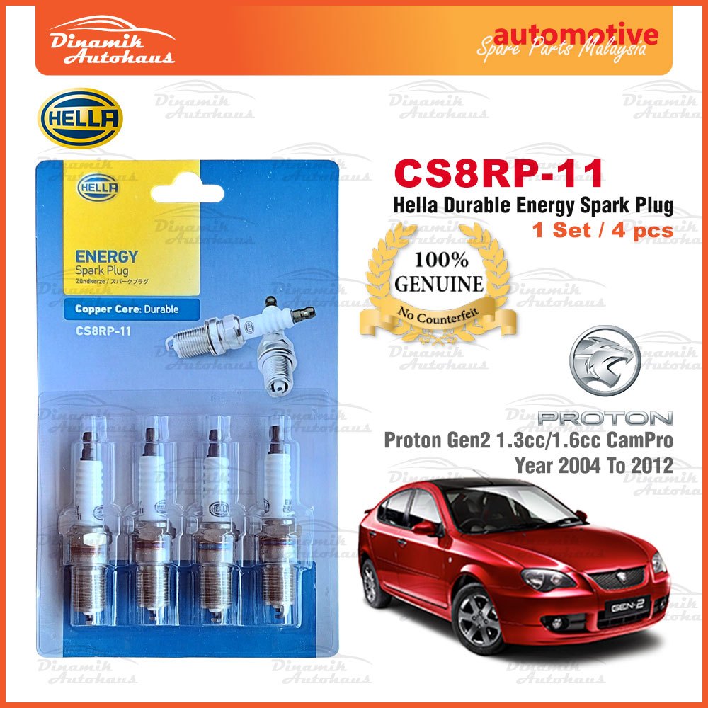 Proton Gen2 1.3cc / 1.6cc CamPro Car Ignition Spark Plug (4 pcs) Hella ...