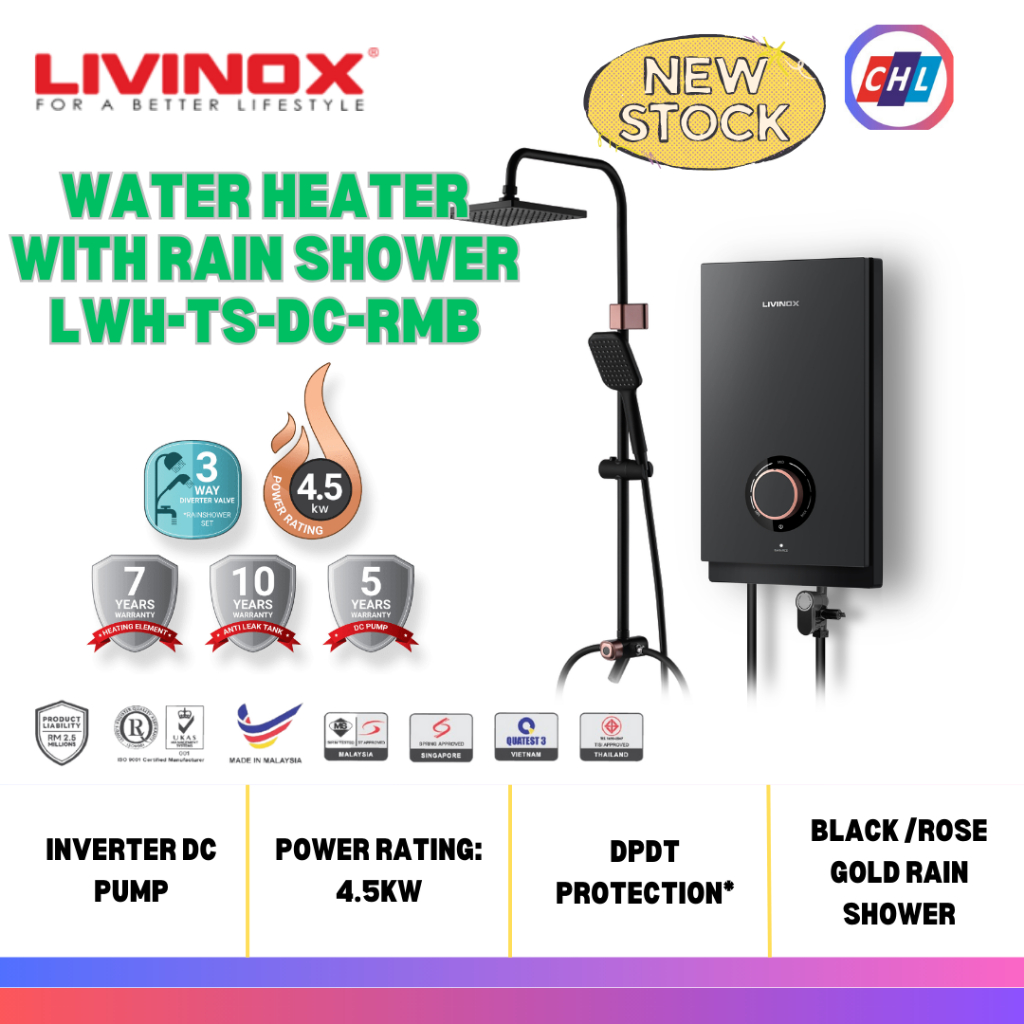 LIVINOX WATER HEATER DC PUMP INVERTER WITH RAIN SHOWER (LWH-TS-DC-RMB ...