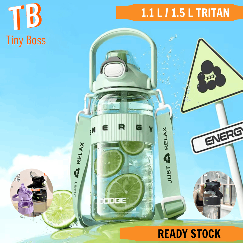 Dodge Tritan Bottle 1.1/1.5L Large Capacity Leakproof Tritan BPA-Free Plastic Water Bottle Up to ...