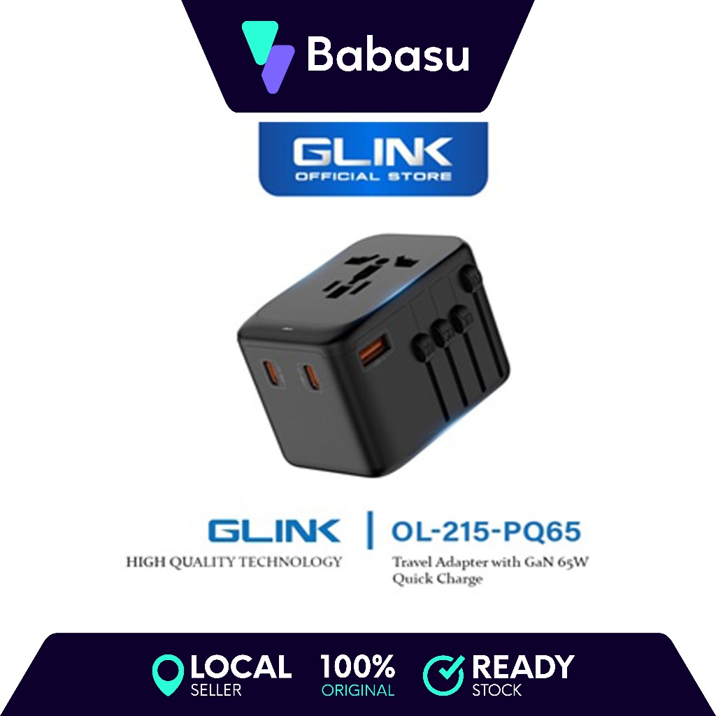Glink Travel Adapter with GaN 65W Quick Charge, 3 Type-C & 1 USB Port ...