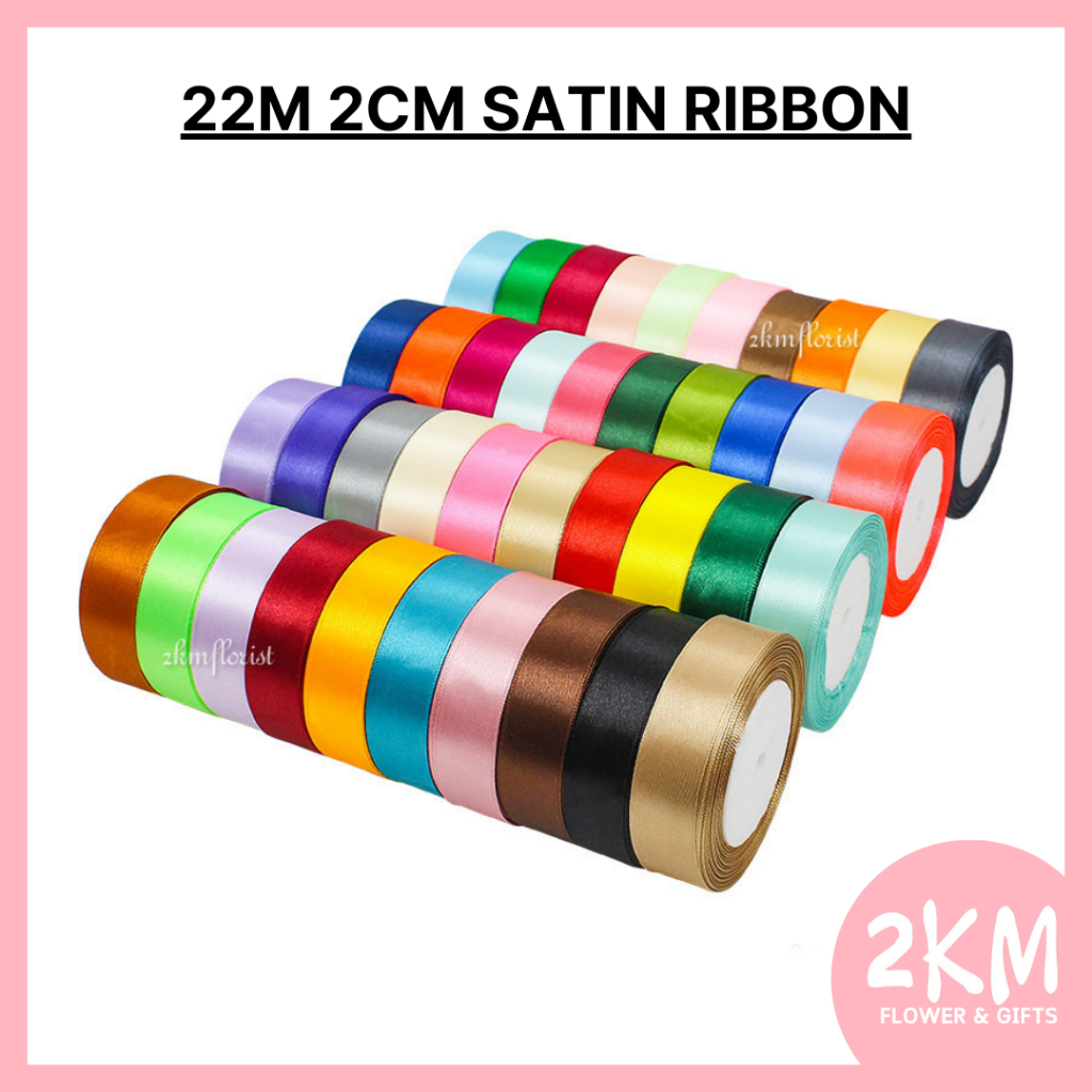 (22M) 2CM SATIN Ribbon Reben Riben Gift Satin Organza Flower Bouquet ...