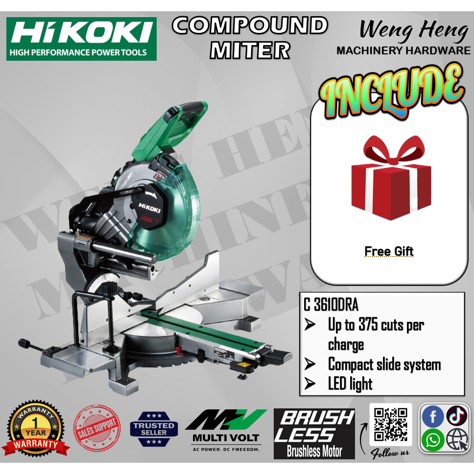 HIKOKI 36V Multi Volt Slide Compound Mitre Saw - MODEL C3610DRA | Shopee Malaysia
