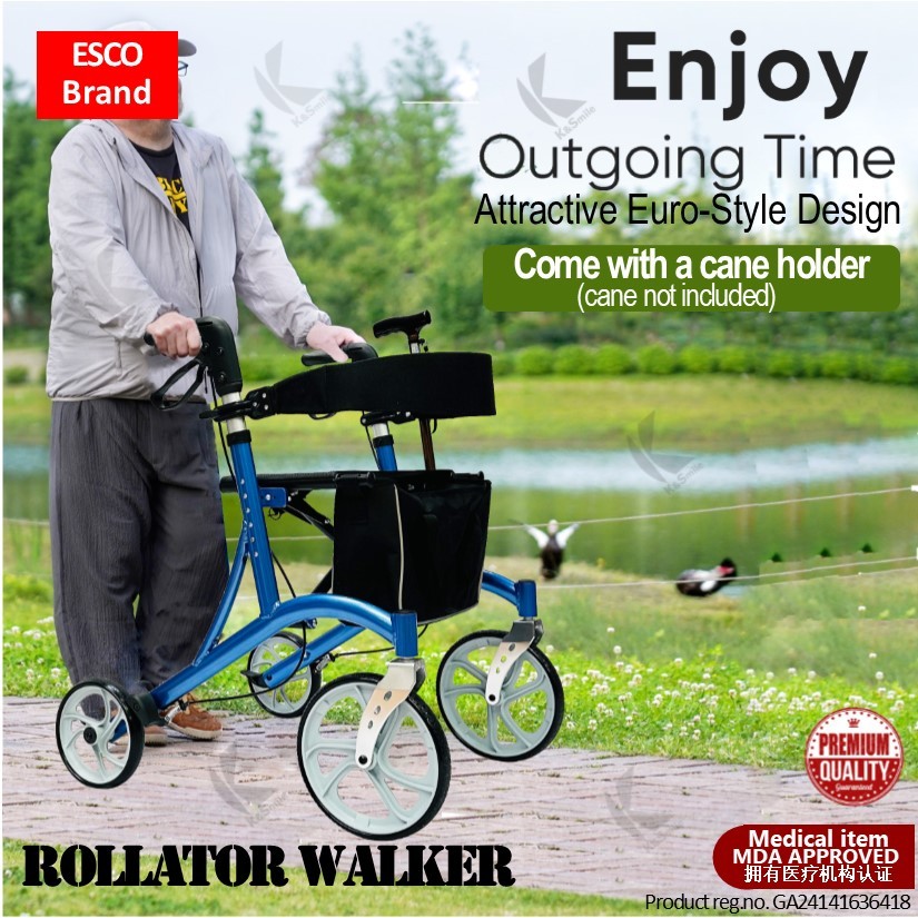 Esco Folding Rollator Walker-Deluxe Tall Seat-高质量多功能助行器-Alat bantu ...