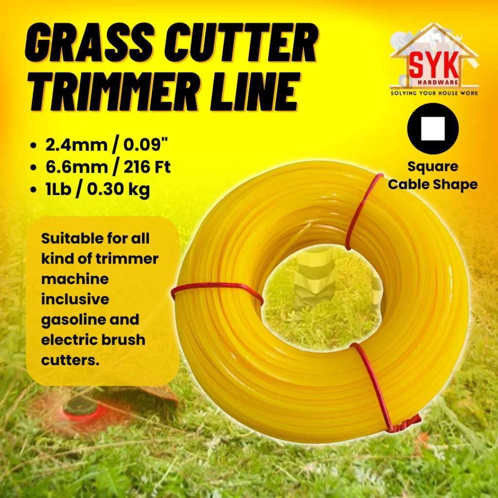 SYK Brush Cutter Grass Trimmer Line 2.4mm/216Ft Cable Gardening Tools Accessories Tali Mesin ...
