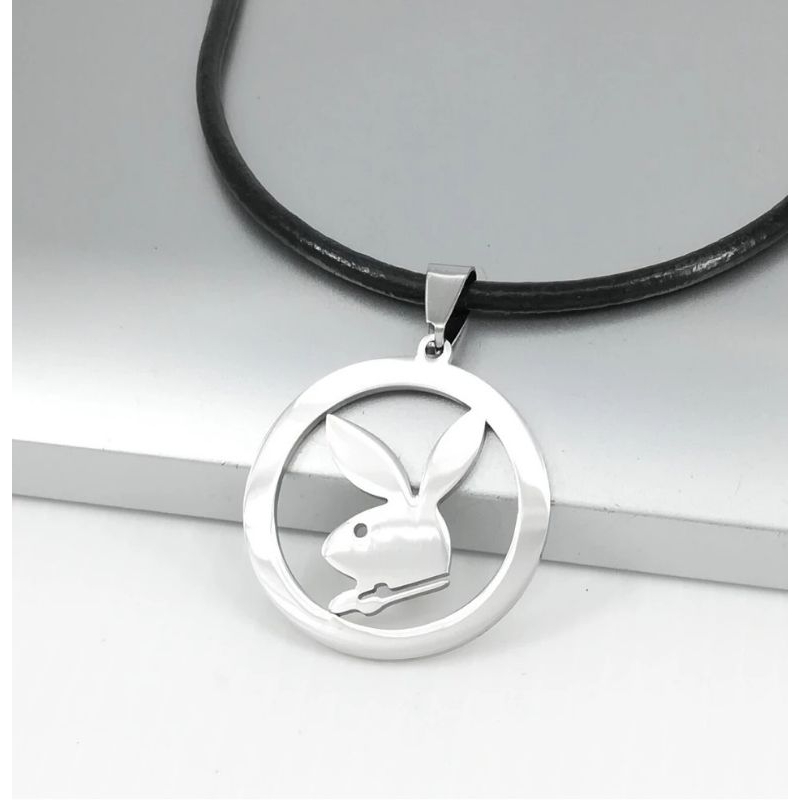 Silver Playboy Bunny Rabbit Stainless Steel Pendant Womens Mens 3mm ...