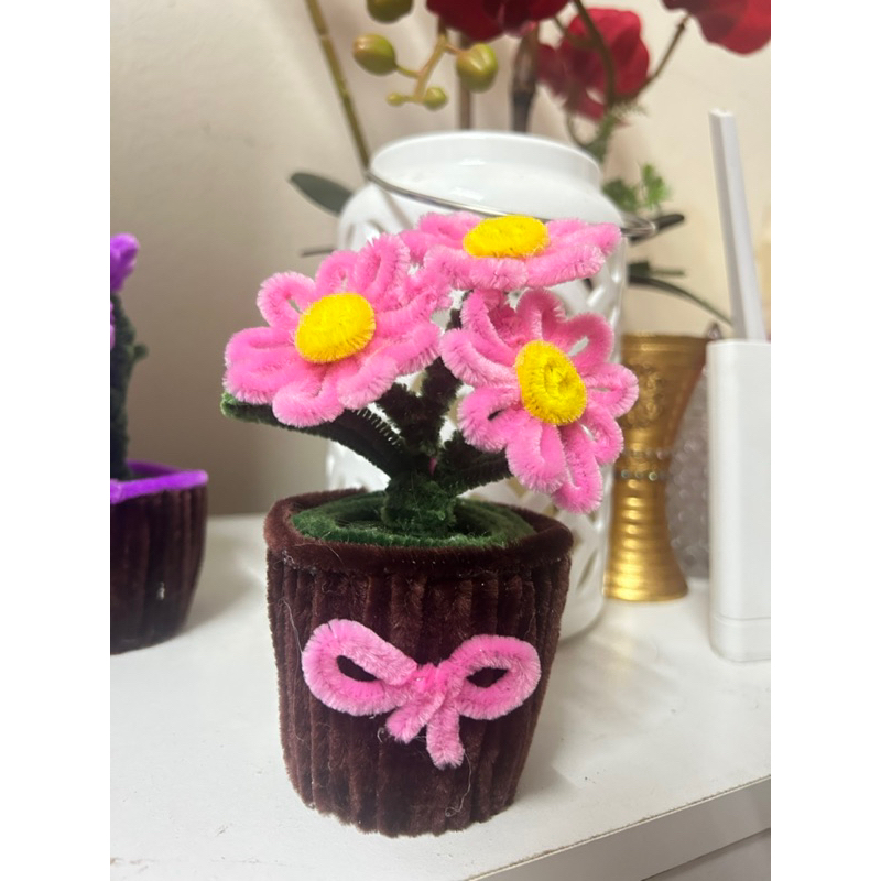 Flower pot chenille stem pipe bunga dawai bulu untuk buat hadiah dan ...