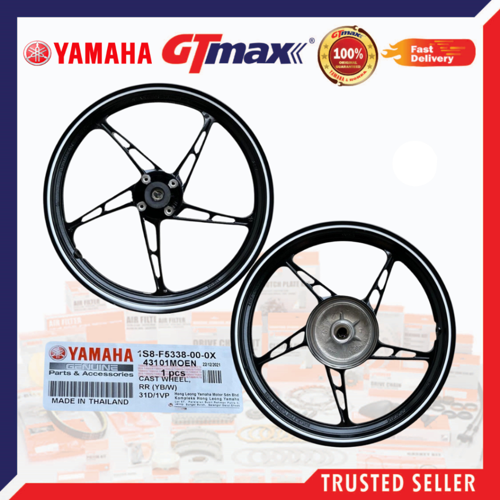 LC135 4S LC 135 (1S8) SPORTRIM 100% ORIGINAL YAMAHA CAST WHEEL SPORT RIM BLACK HITAM WHITE LINE ...