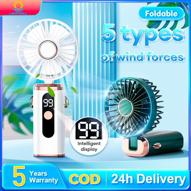 5 Modes handheld fan mini portable foldable small fan digital display ...