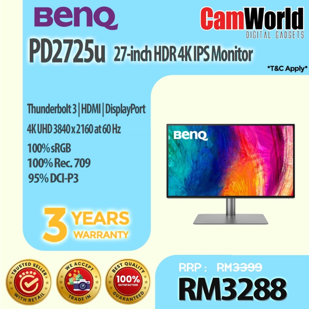 BENQ PD2725U 27 Inch 4K UHD P3 Design Vue Monitors Thunderbolt 3 Mac ...