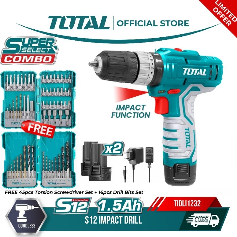 Total Li-Ion S12 Impact Drill TIDLI12202 | Shopee Malaysia