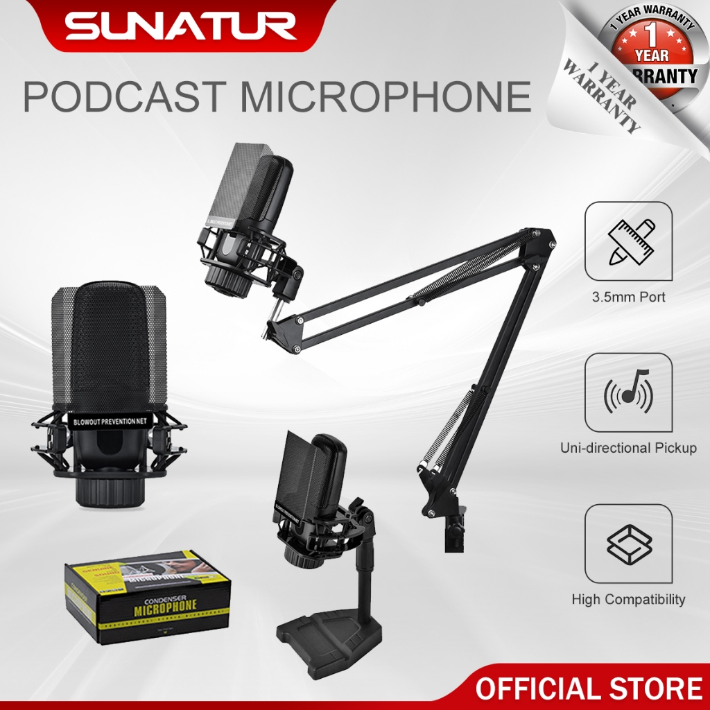 SUNATUR ZX85 Professional Condenser Microphone 3.5mm Studio Podcast Mic ...