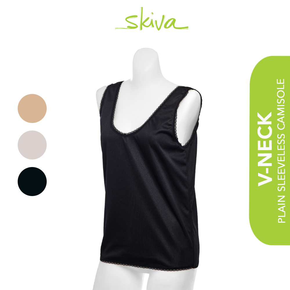 SKIVA V-Neck Plain Sleeveless Cotton Dry Fit Fabric Side Lace Singlet ...