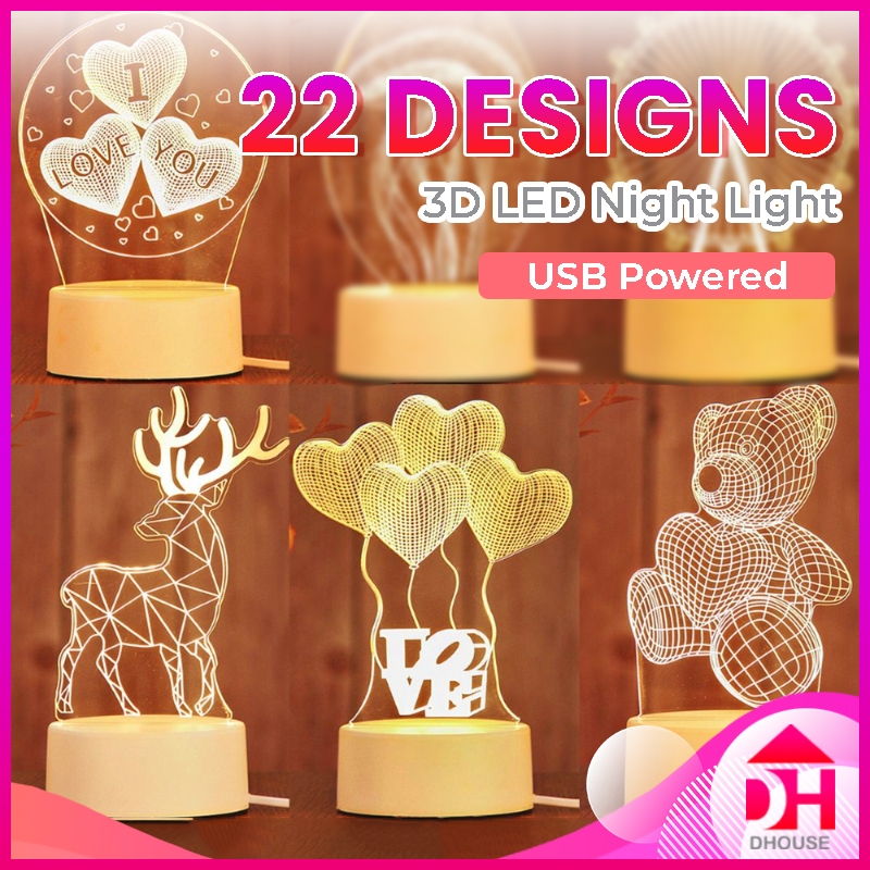 USB 3D LED Acrylic Night Light Valentines Birthday Christmas Wedding ...