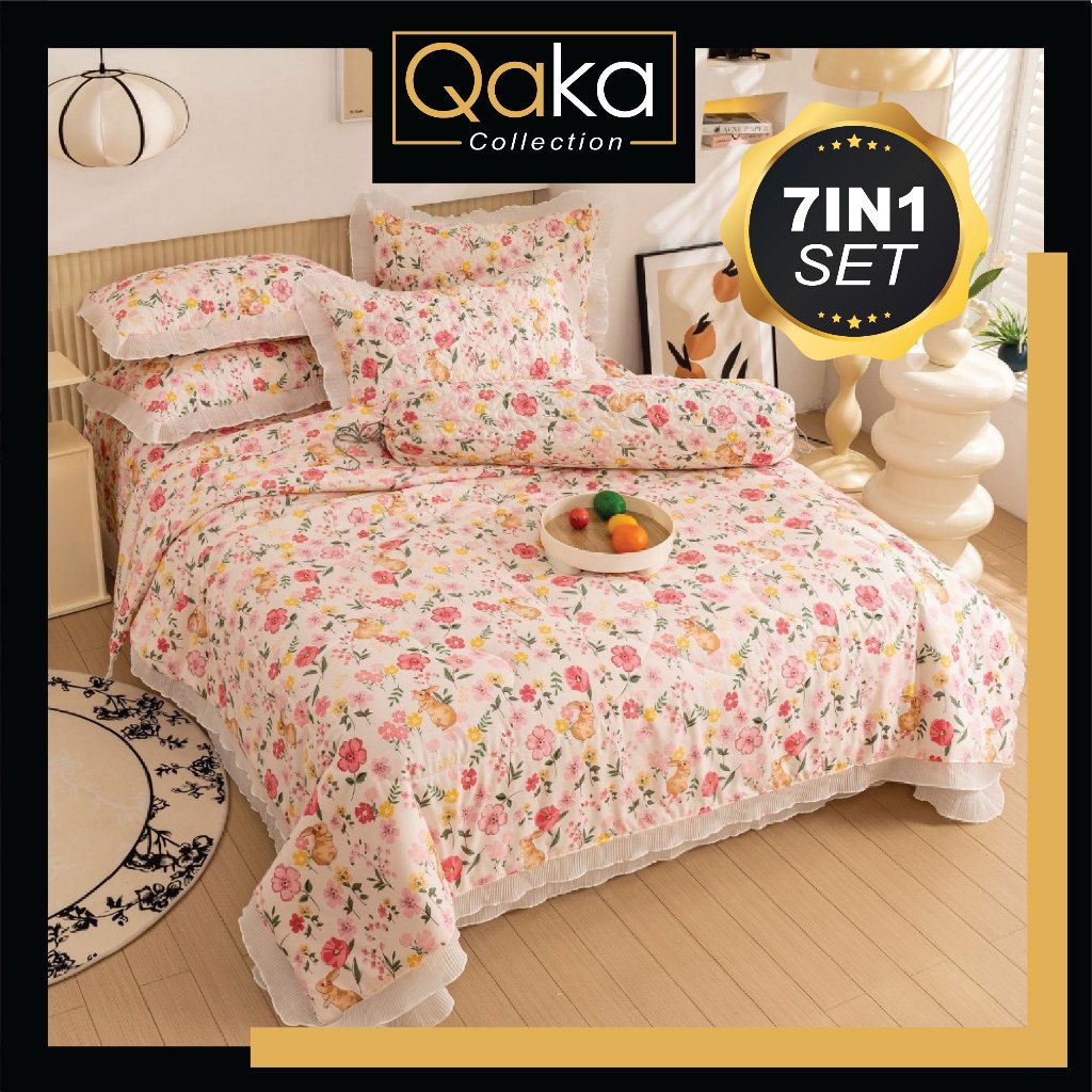 CADAR PATCHWORK ROPOL WITH COMFORTER (7IN1) SET 100% COTTON BEDSHEET ...