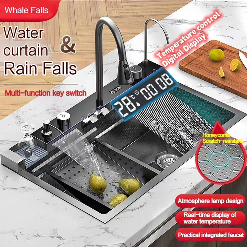 NANO Sink 304 Stainless Steel Bowl Flying Rain Waterfall Double Single ...