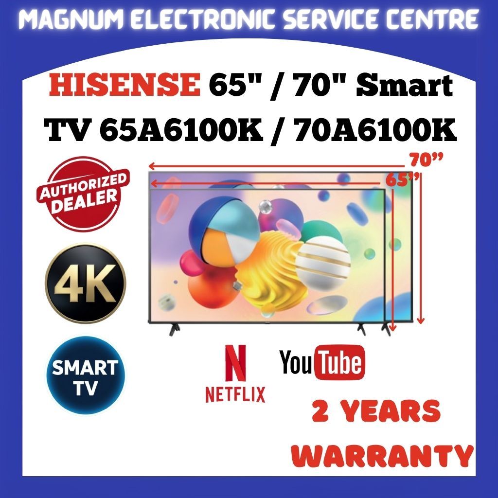 Hisense 4K UHD Smart TV 65" / 75" 电视 65A6100K / 70A6100K Supports ...