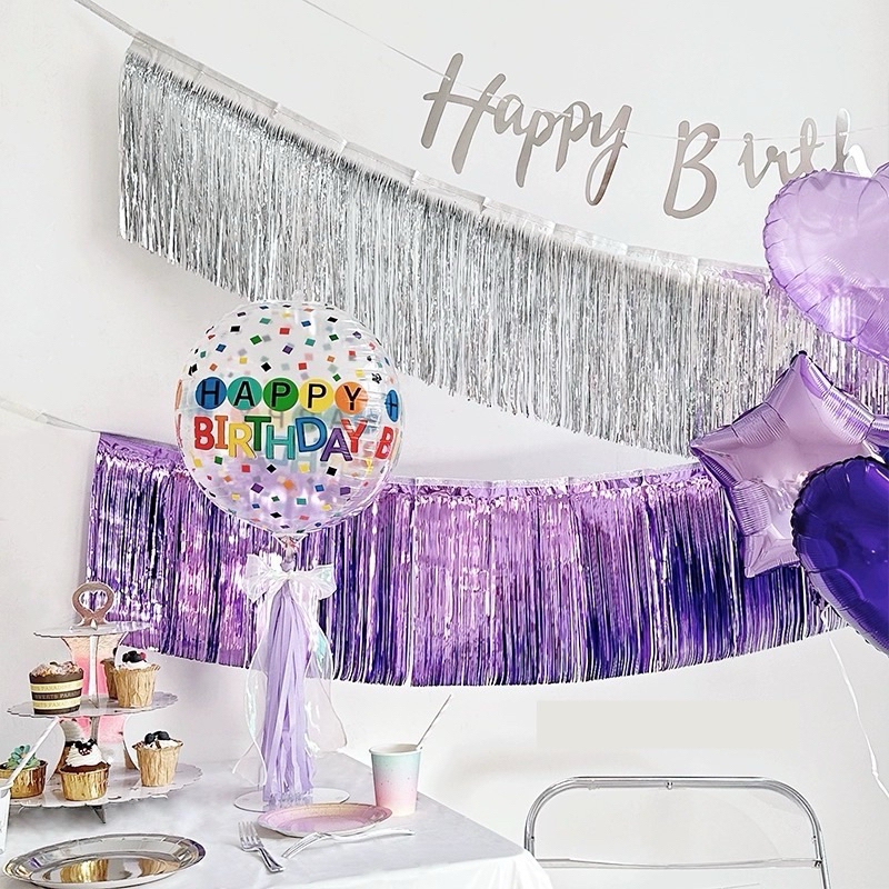 TINSEL FRINGE CURTAIN BANNER BACKDROPS •HANDMADE SILVER PURPLE BLUE ...