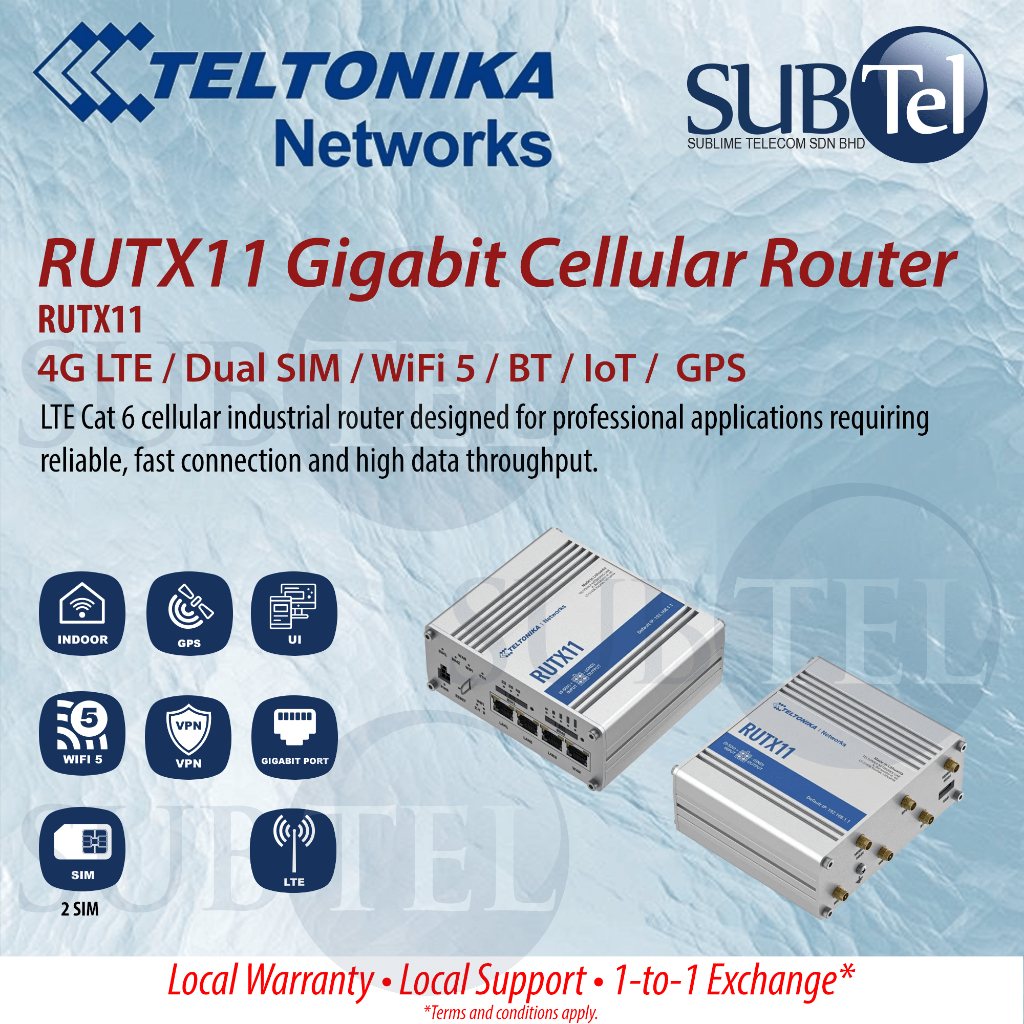 Teltonika RUTX11 Gigabit Cellular Router 4G LTE CAT6 Dual-SIM Auto ...