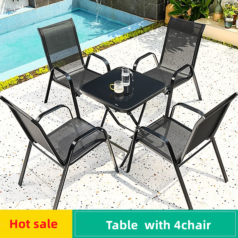 OUTSUNNY Set Of Outdoor Table + Mesh Chairs / Garden Balcony ...