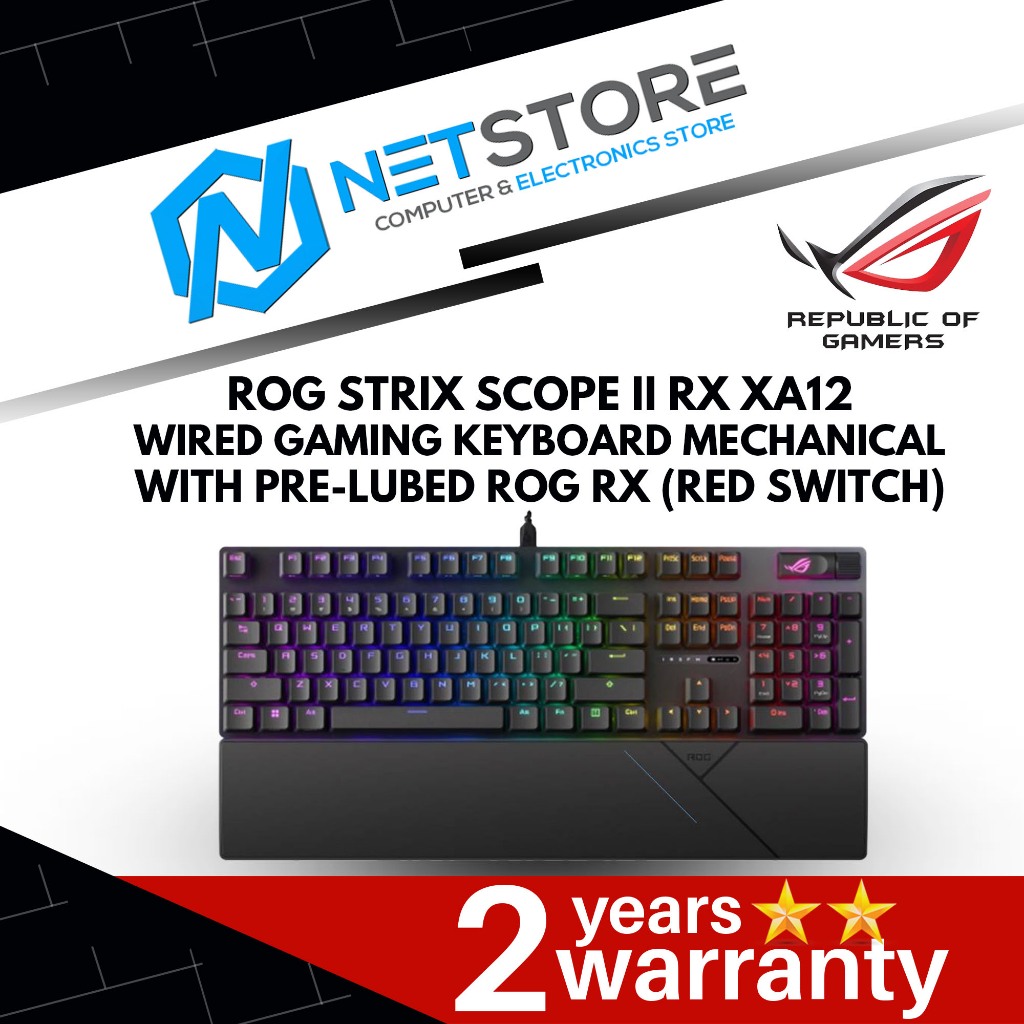 ASUS ROG STRIX SCOPE II RX XA12 WIRED GAMING KEYBOARD MECHANICAL WITH PRE-LUBED ROG RX (RED ...