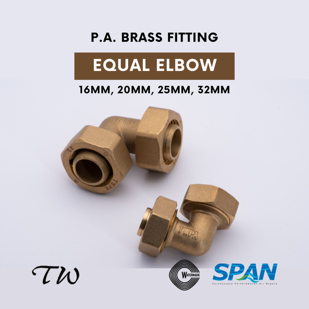 TW PA Pipe Fitting Brass Equal Elbow - 16mm, 20mm, 25mm, 32mm ...