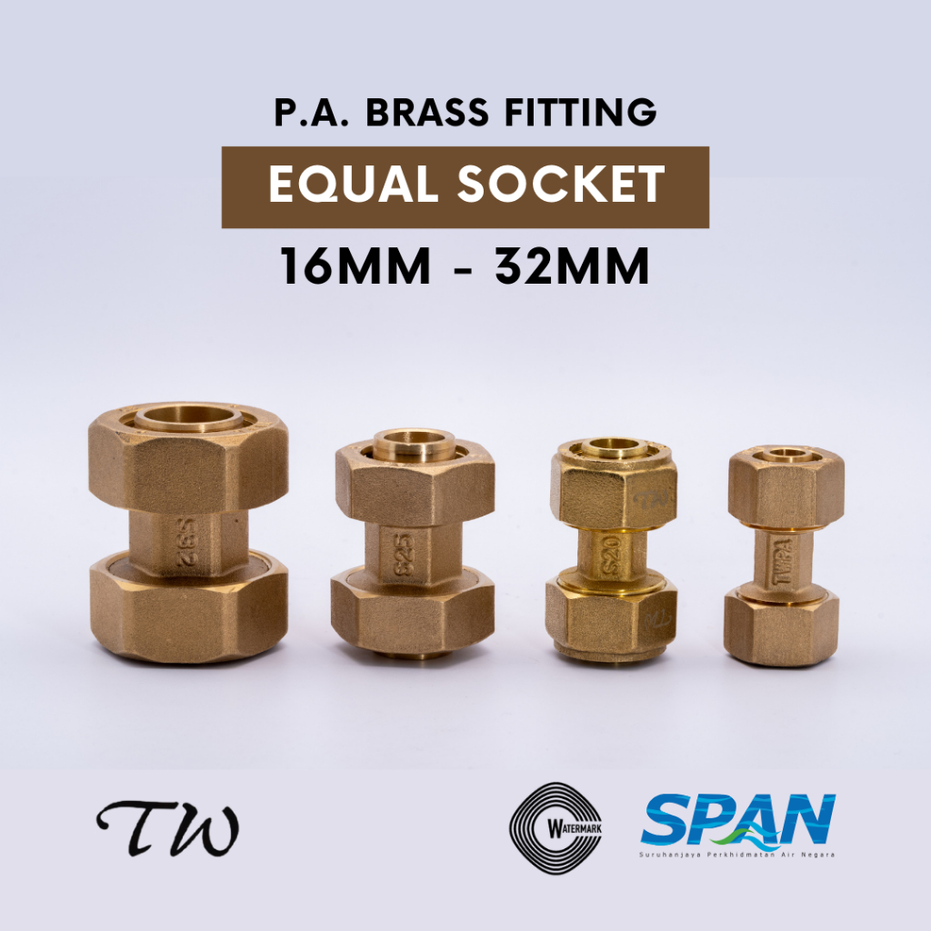 TW PA Pipe Fitting Brass Equal Socket - 16mm/ 20mm/ 25mm/ 32mm (Watermark/ SPAN) | Shopee Malaysia