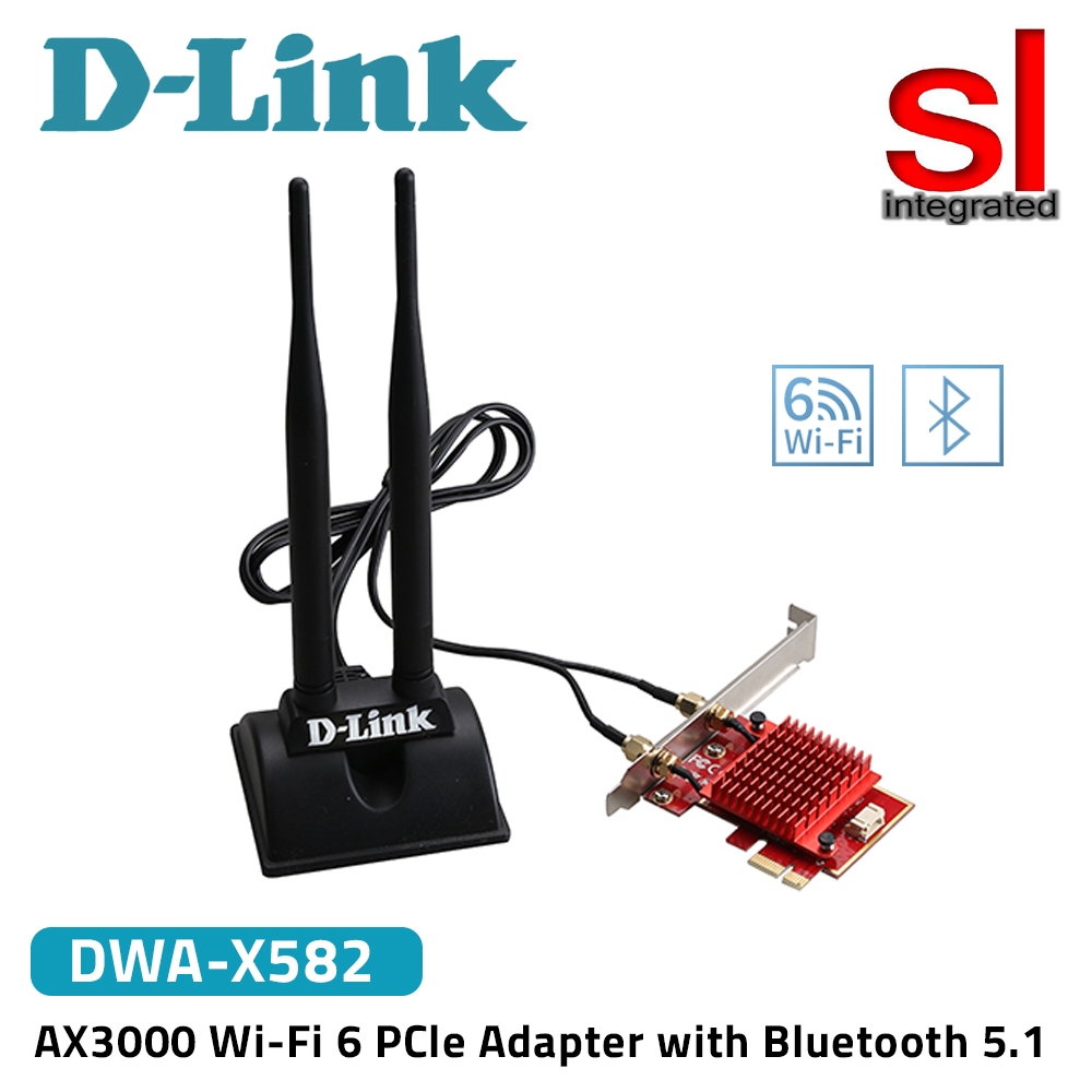 D-Link DWA-X582 AX3000 Wifi 6 Wireless PCIe Adapter With Bluetooth 5.1 And 2 External Antenna ...