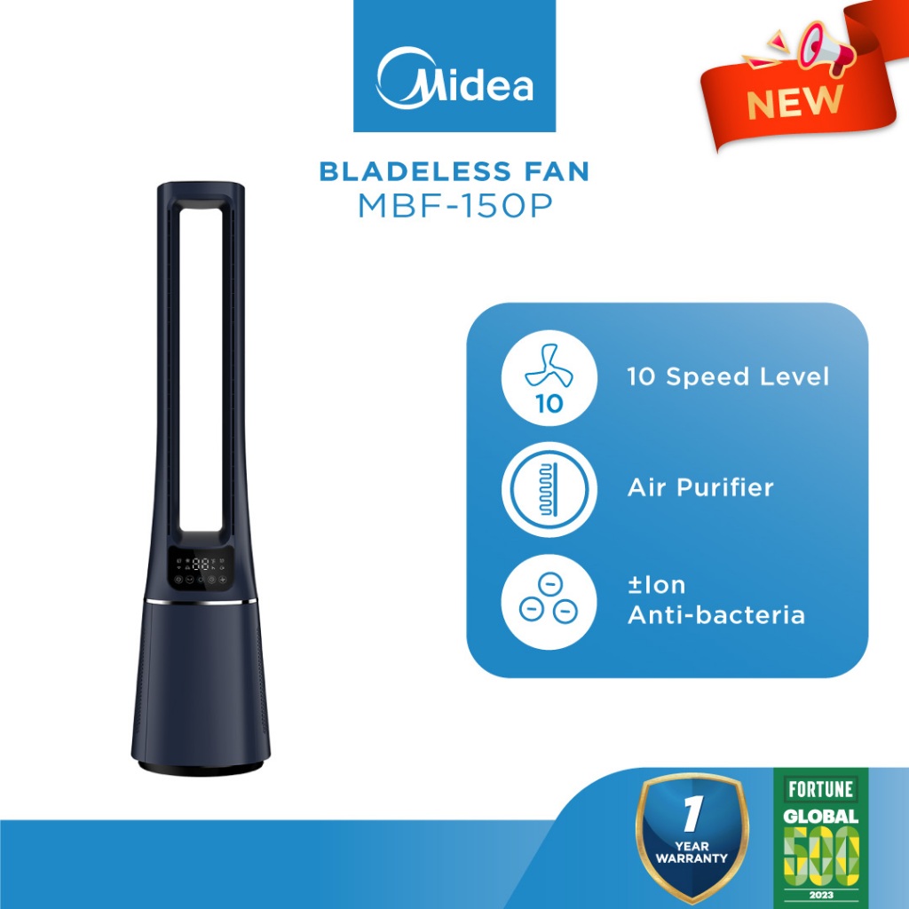 Midea MBF-150P (Blue) Bladeless Fan / Air Purifier With SensiCool Technology (Air Volume ≥ 20 m³ ...
