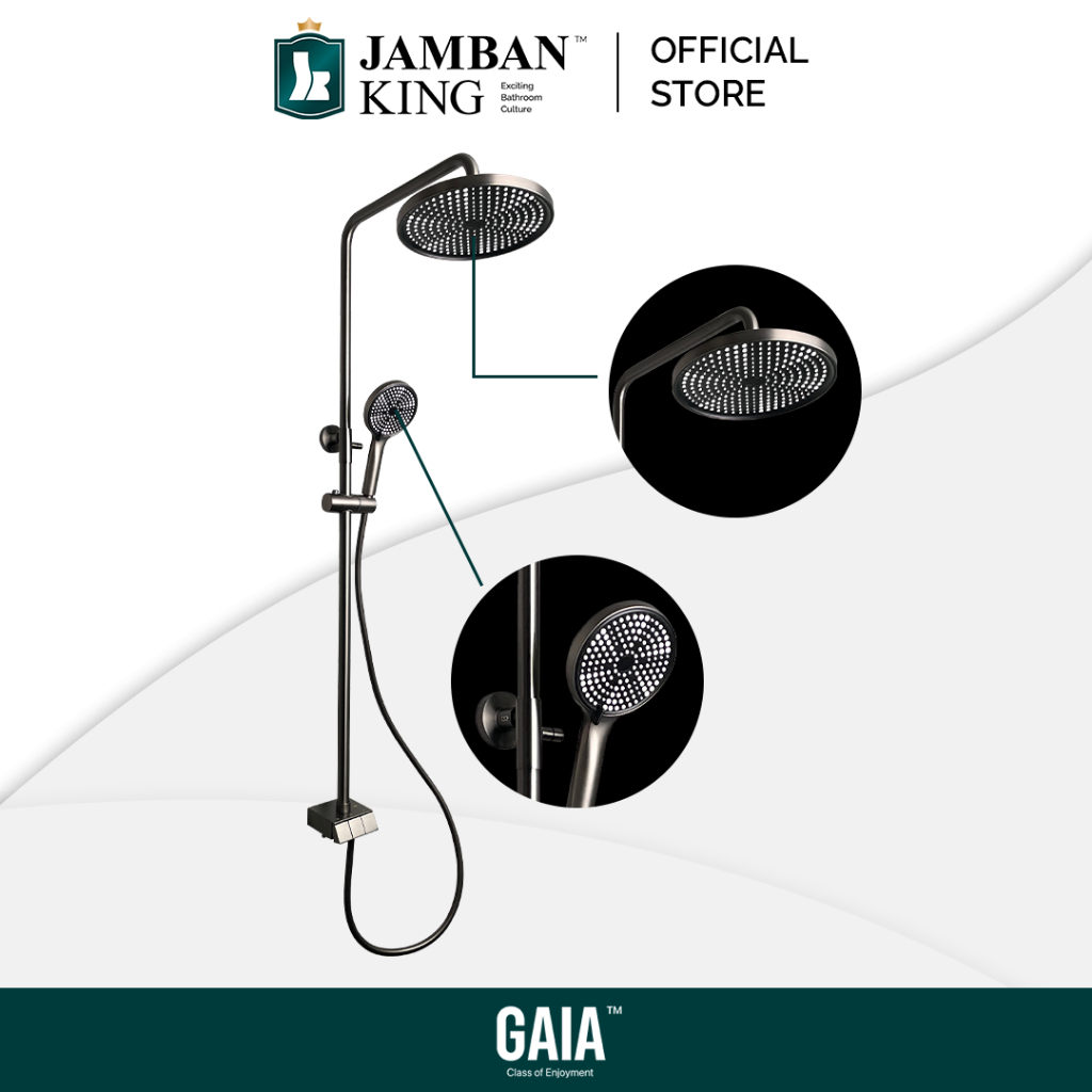 GAIA - 3 Way Exposed Shower Set With Piano Key Function Non Electrical Waterfall Jamban King ...