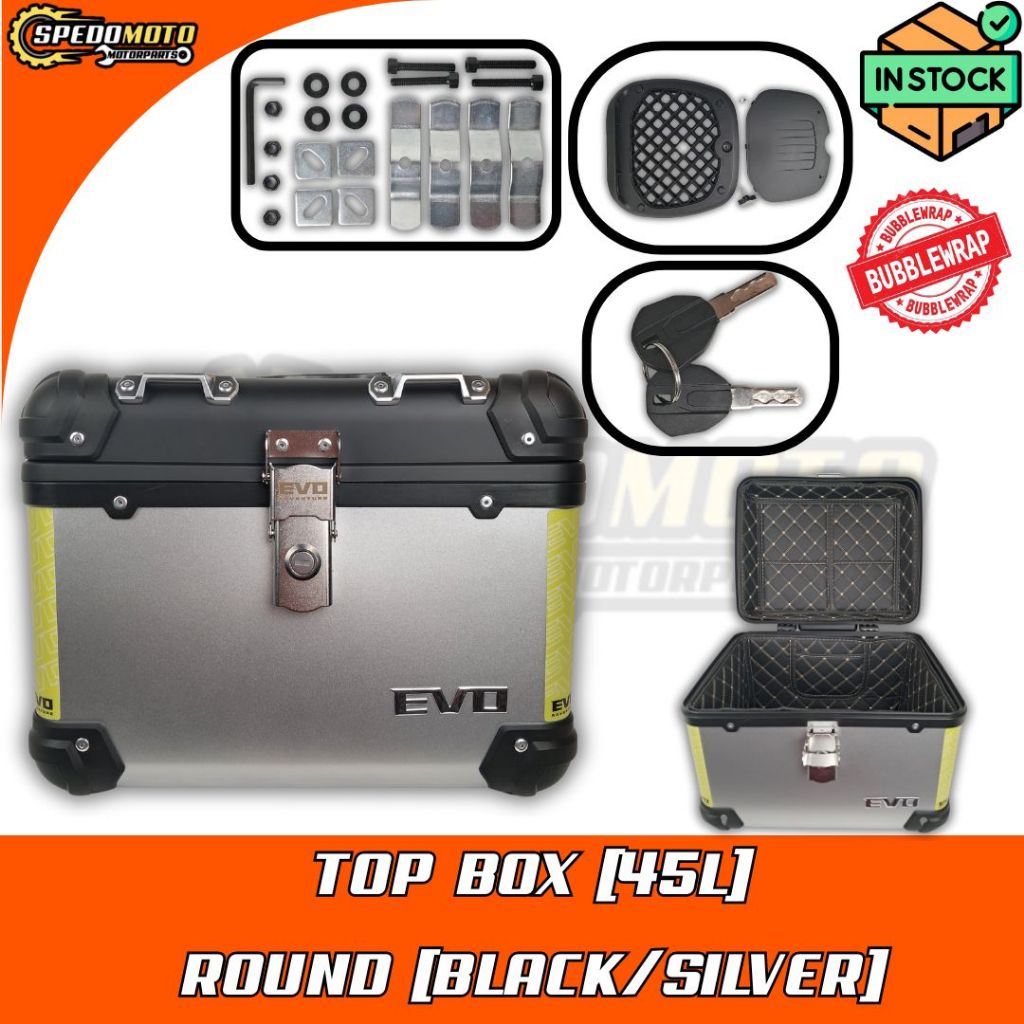 BOX MOTOR 45L / TOP BOX ROUND EVO ADVENTURE [45L] BLACK/SILVER | Shopee ...