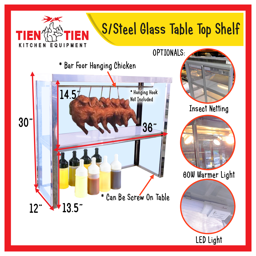 TIEN TIEN Stainless Steel Glass Table Top Shelf Rak Jual Makanan Food ...