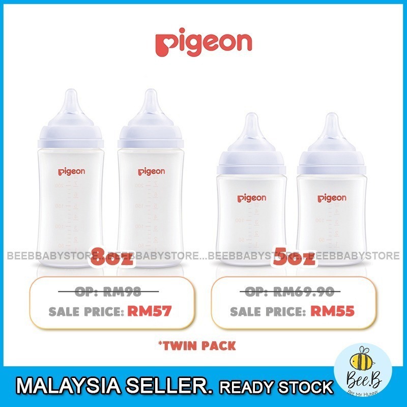 Original Pigeon Wide Neck Softouch PP Twin Pack Nursing Baby Milk Bottle 160ml / 240ml (5oz ...