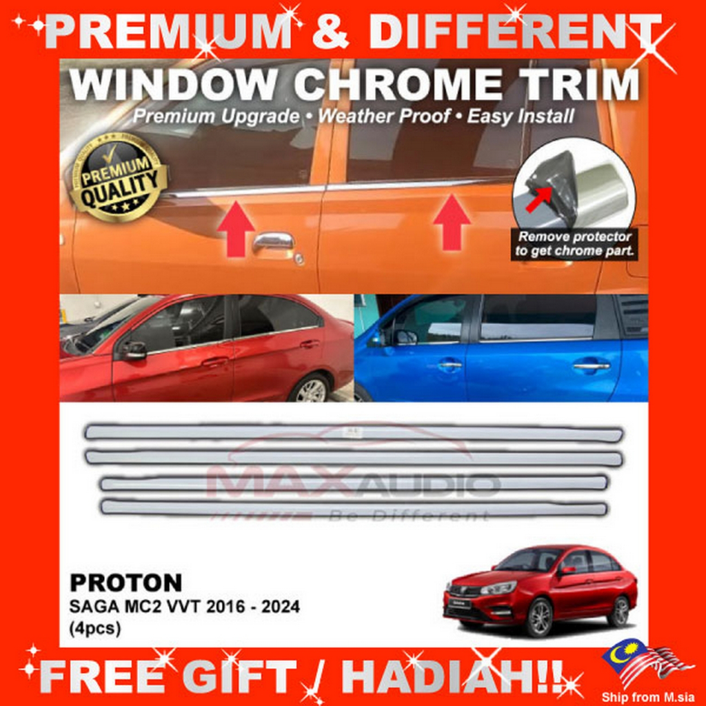 Window Chrome Trim PROTON SAGA MC2 VVT 2016 - 2024 (4pcs) Car Door Seal ...
