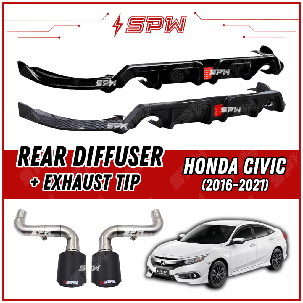 Honda Civic FC (2016-2021) Rear Diffuser + Exhaust Pipe Skirting Lip ...