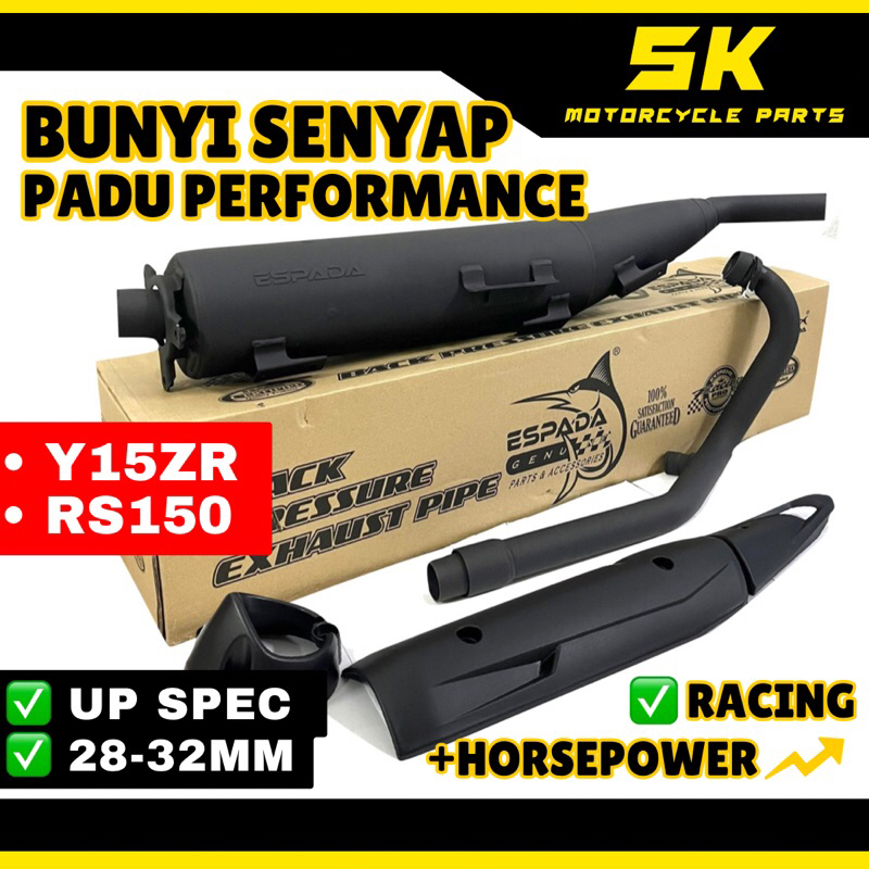 100% Original ESPADA BACK PRESSURE EXHAUST Y15ZR RS150 32x35mm/28mm Y15 Standard Racing Ekzos ...