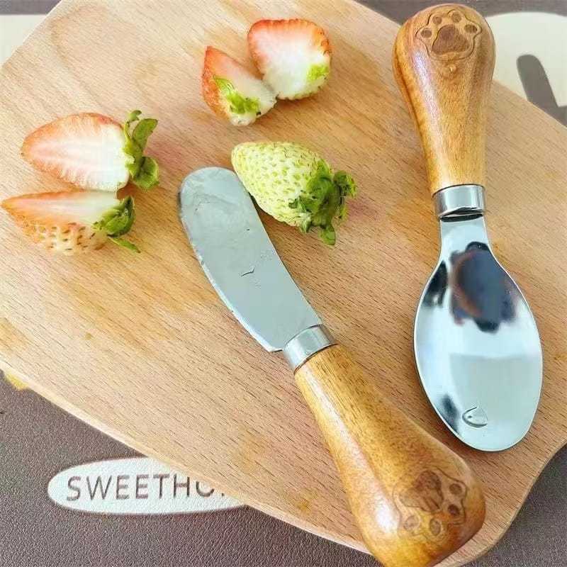 Wooden Handle Mini Standing Butter Knife Spreader Cheese Fruit Jam ...