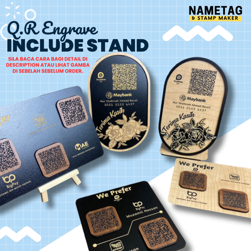 Custom Engrave 2 Qr Code Ewallet Mae / Maybank Qrpay/ Tng/ Big Pay ...