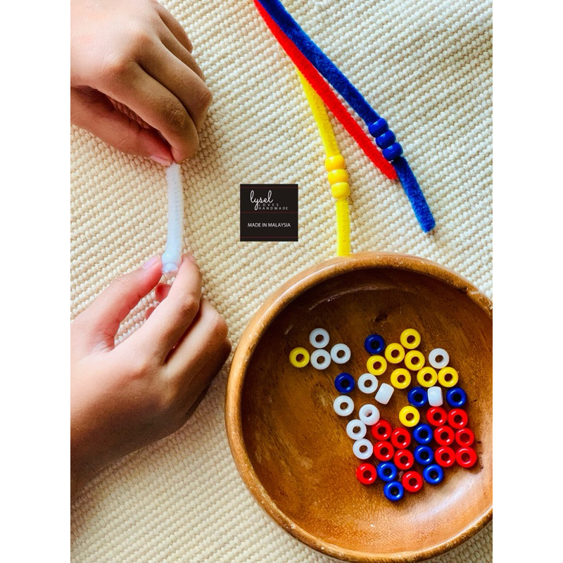 Montessori inspired Merdeka Lacing beads pipe cleaner kawat bulu ...