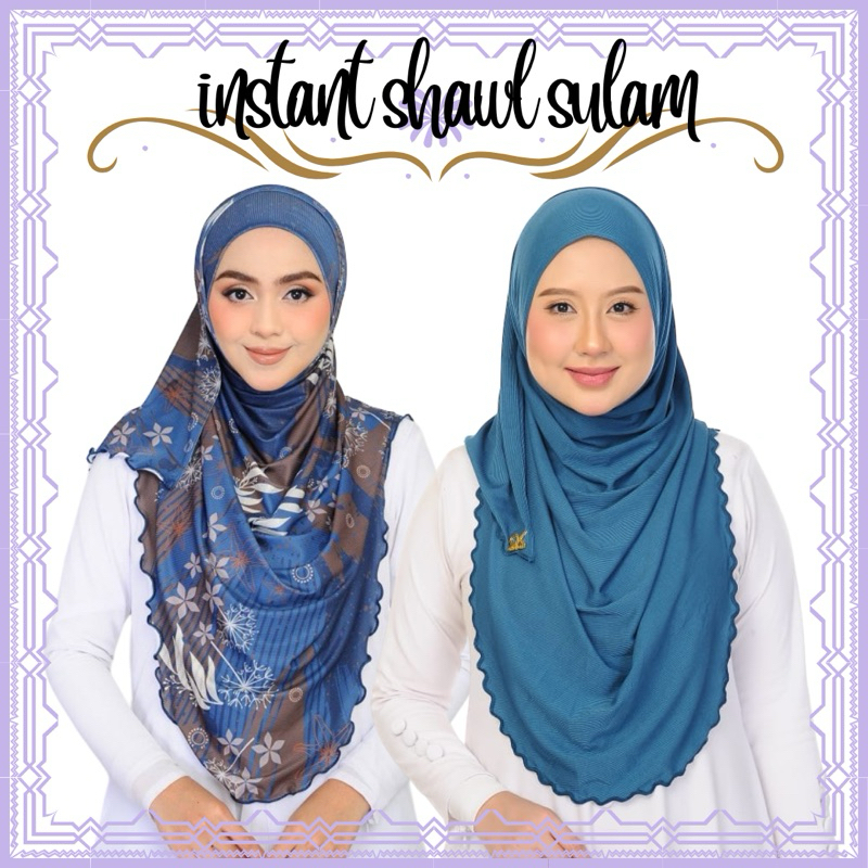 TUDUNG INSTANT SHAWL SATU MUKA COTTON RIBBED SULAM PRINTED PLAIN ...