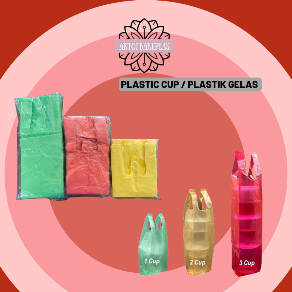 Plastik bag 1 2 3 Cup / Plastik Air Bungkus / Plastic Cup Bag / Carrier ...