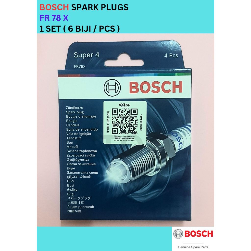 [ 1 SET = 6 PCS ] FR78X >>> 100% GENUINE BOSCH Super 4 Spark Plug ...