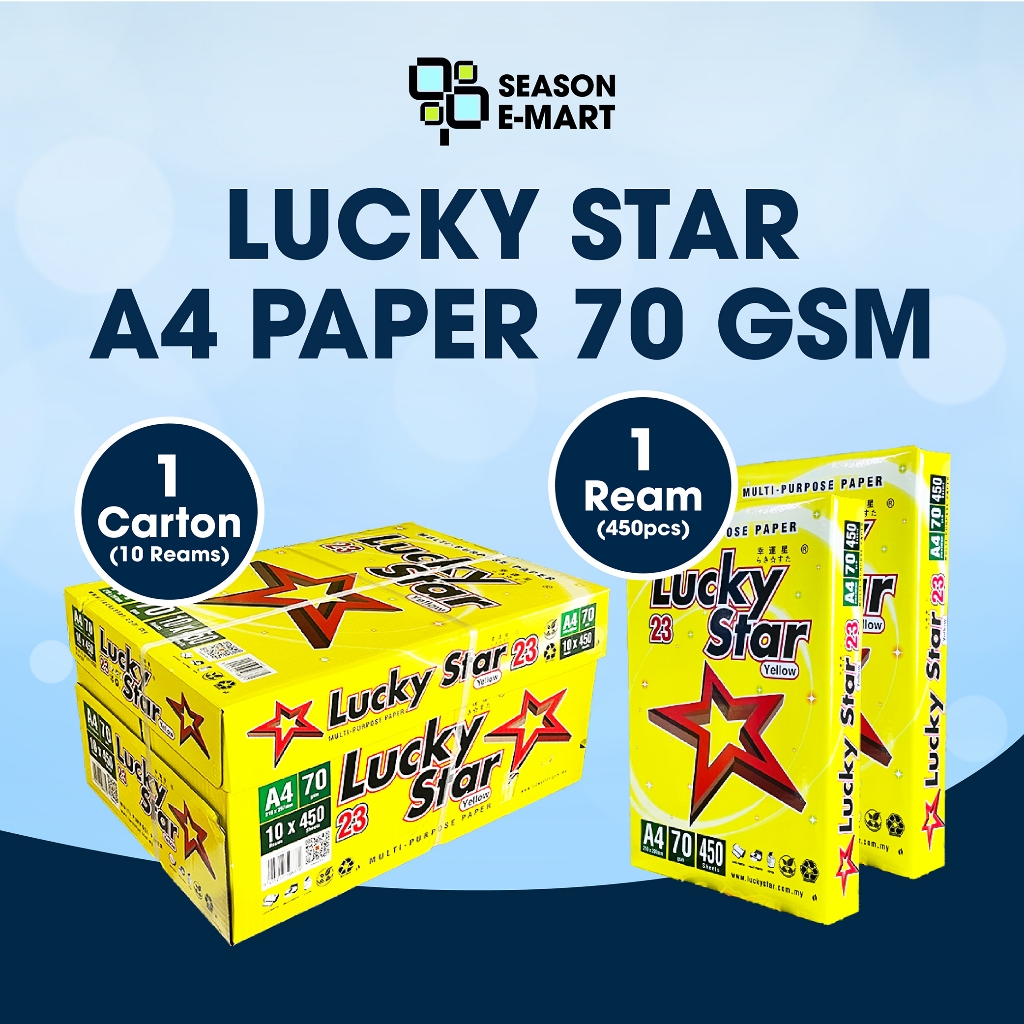 A4 Paper 70gsm LUCKY STAR Multi-Purpose A4 paper 1 REAM (450 sheets) 10 ream (1 carton) [PP ...