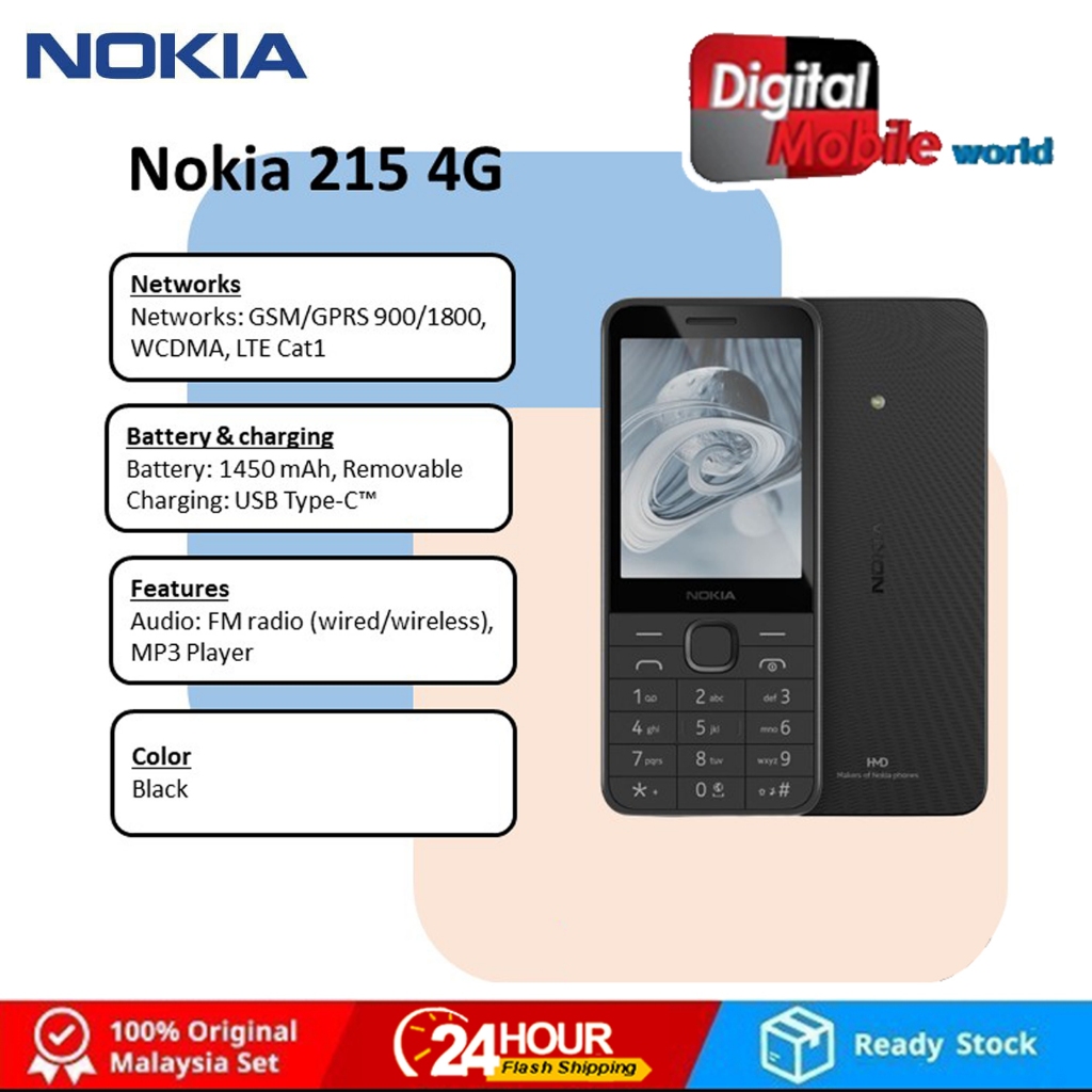 Nokia 215 4G (2024) Basic Feature phone Extra Long Standby Dual Sim ...