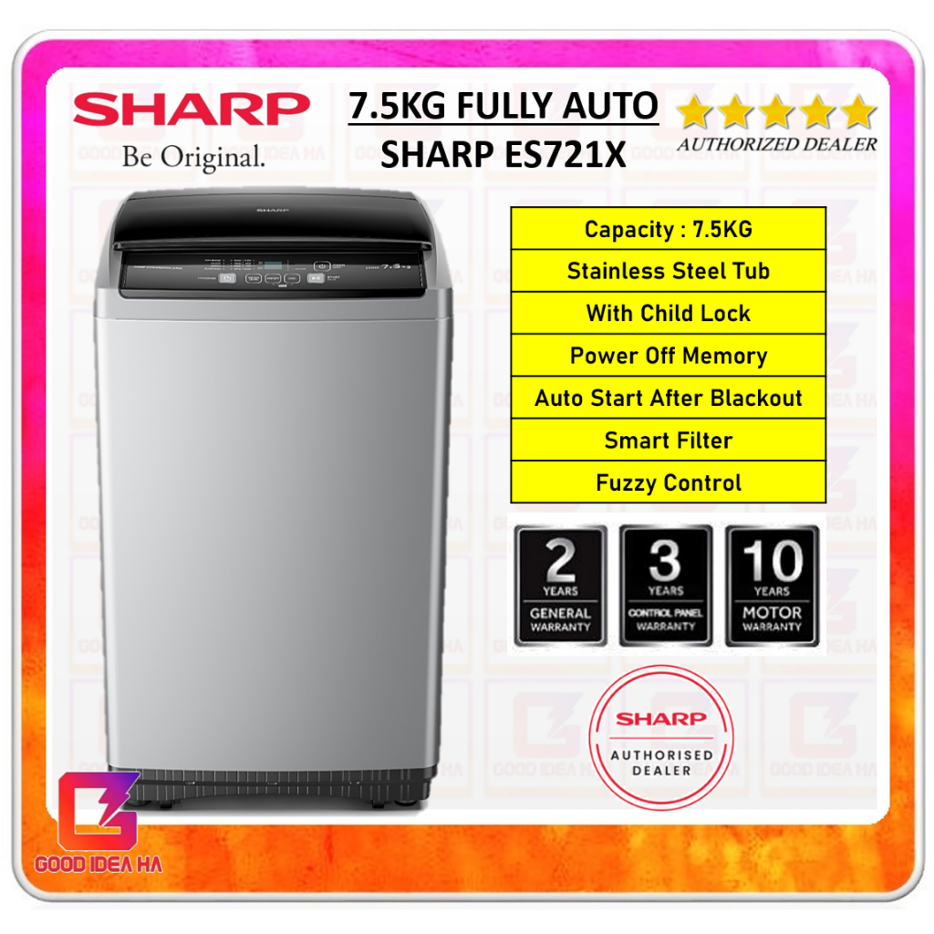 【PAYDAY SALE】Sharp Fully Auto Washing Machine ES721X (7.5kg) / ES821X (8.5kg) / ES921X (9.5kg ...