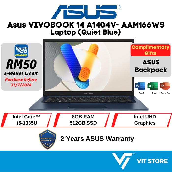 ASUS VIVOBOOK A1404V-AAM168WS / AAM166WS Laptop i5-1335U Intel UHD 8GB ...