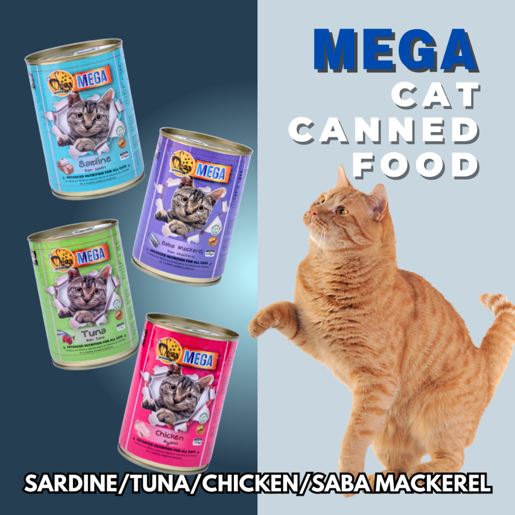 MEGA Wet Canned Catfood Makanan Tin Kuching 375 grams-Tuna/Chicken ...