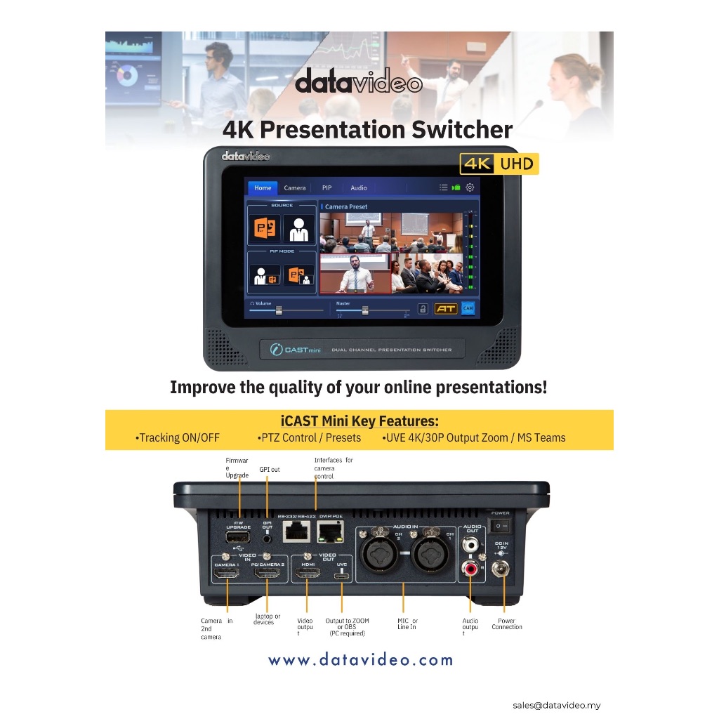 DATAVIDEO iCAST mini 4K Dual Channel Presentation Switcher | Shopee ...