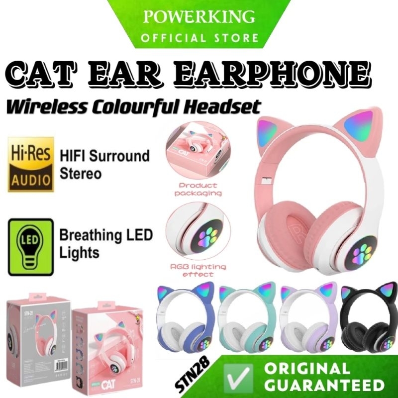 STN-28 Wireless Headset LED Light Cat Over Ear Music Headset Kids Headset Bluetooth Headphones ...