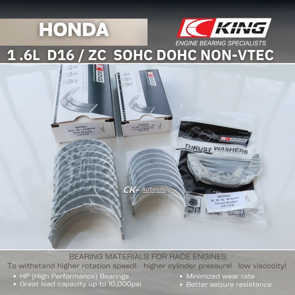 KING Bearing HONDA 1.6L D16 D16A D16Y SOHC / ZC DOHC 16V for Civic ...